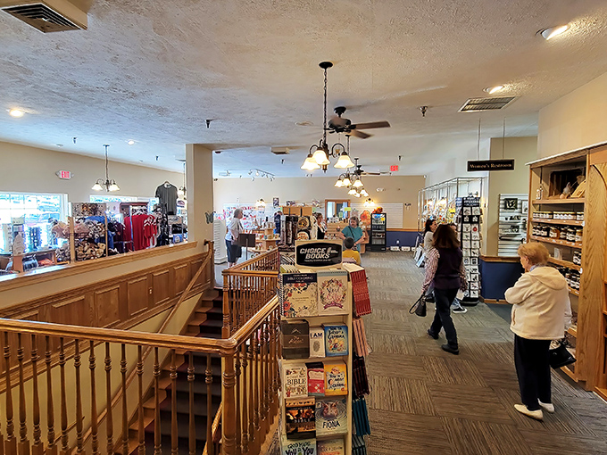 Upstairs reveals more shopping opportunities &ndash; because full bellies apparently inspire retail therapy in these parts.