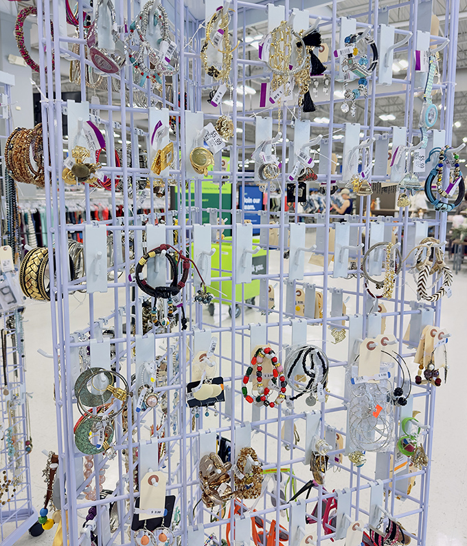 The accessories carousel spins with possibilities. These forgotten treasures wait patiently for their "statement piece" moment in someone's collection.