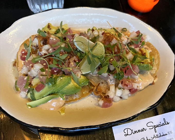 Tostadas that turn the humble tortilla into a stage for ocean-fresh tuna and avocado's greatest collaboration since California was founded.