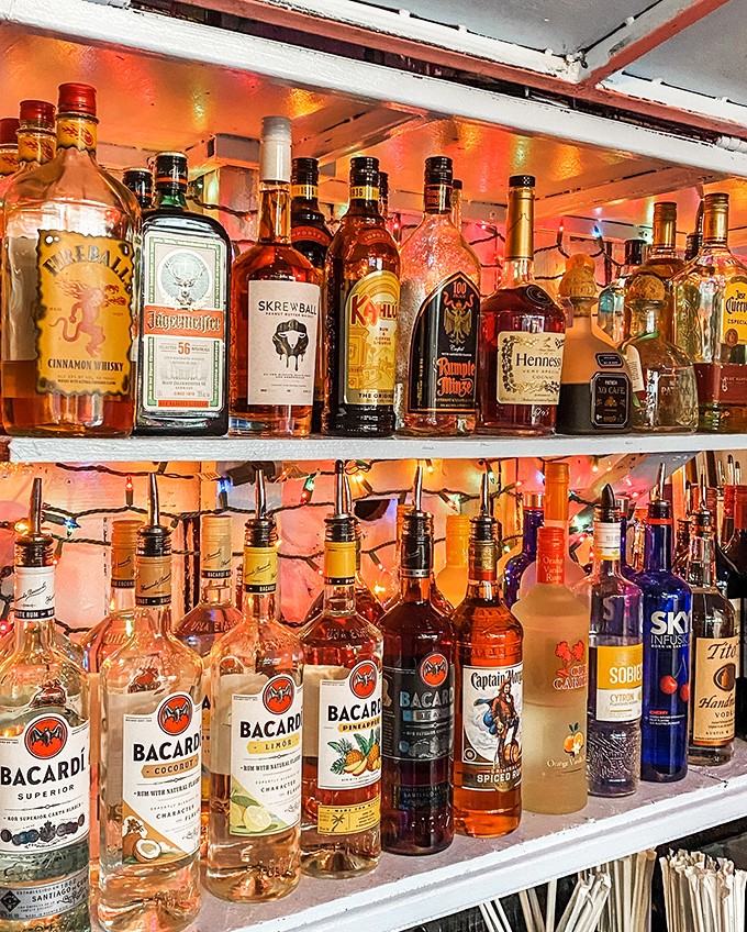 The liquor selection shines like a beacon for thirsty travelers. These bottles have stories to tell&mdash;if you're willing to listen.