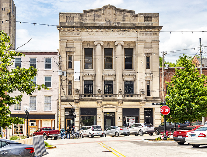 The Masonic Temple's classical columns and imposing presence make your local big box store look like it was designed by someone who hates architecture.