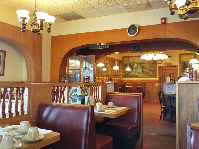 Wood paneling and burgundy booths create the perfect backdrop for making memories over meals that taste like someone's grandmother made them.