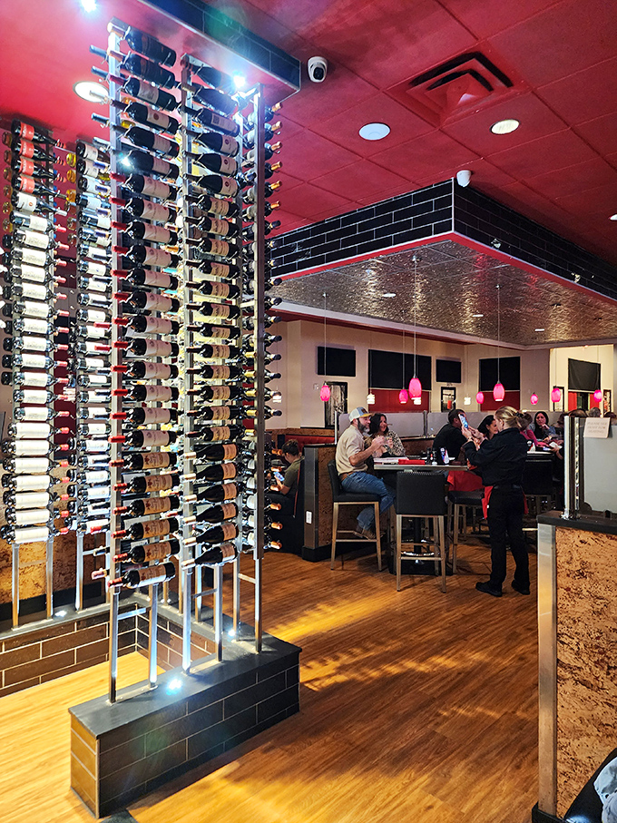 That wine display isn't just impressive &ndash; it's practically a structural element of the restaurant. Bottles upon bottles of liquid possibilities.