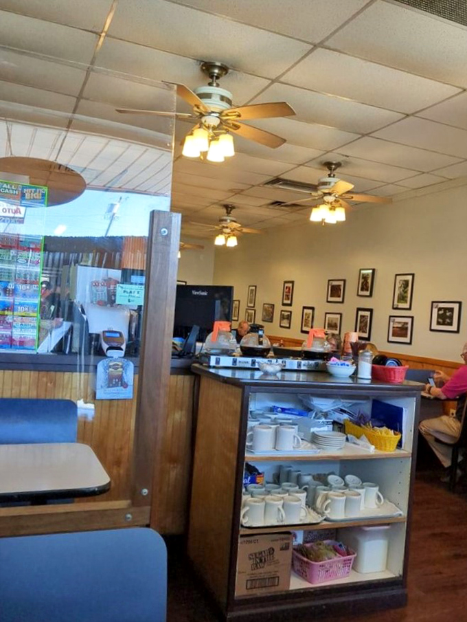 The counter area serves as command central for coffee refills and friendly banter&mdash;the heart of Quinn's operational magic.