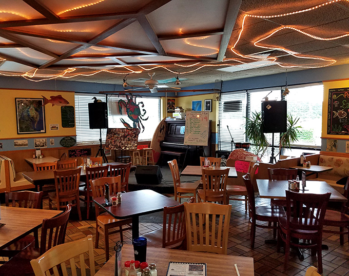 The dining area feels like a maritime living room where strangers become friends over shared platters and the mutual understanding that calories don't count on vacation.