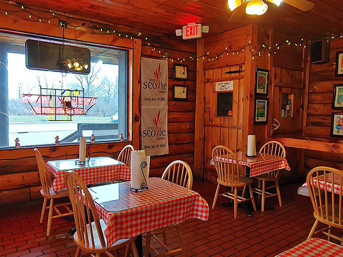Winter light streams through the windows, warming the rustic interior where countless barbecue pilgrimages have ended in satisfaction.