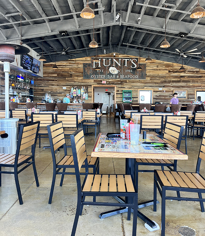 The spacious dining room with its wooden accents feels like the inside of an upscale fishing boat&mdash;minus the seasickness, plus all the delicious catches.