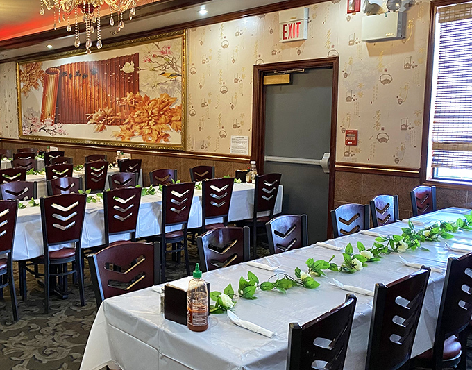 Private dining areas transform ordinary gatherings into special occasions, with tables elegantly dressed for celebration.