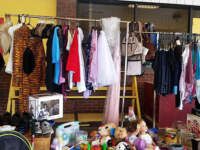 Costume jewelry, mannequin heads, and childhood toys create the ultimate "remember when" shopping experience for nostalgic browsers.