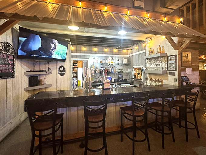 The bar area combines country charm with modern convenience&mdash;the perfect spot to sample a local brew while waiting for your table.