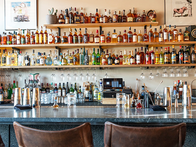 A bar program that takes its spirits seriously. This impressive collection of bottles promises cocktails crafted with the same care as the food.