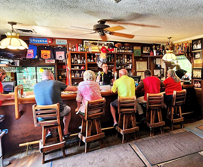 The bar offers liquid courage while you wait for your table. Kansas City sports memorabilia watches over patrons like friendly guardians.