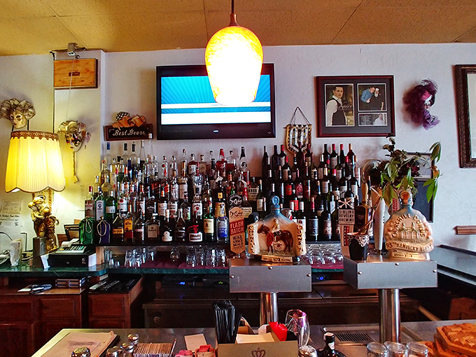 A bar stocked for serious business. This isn't amateur hour&mdash;this is where proper Italian-American drinking traditions are maintained with religious devotion.