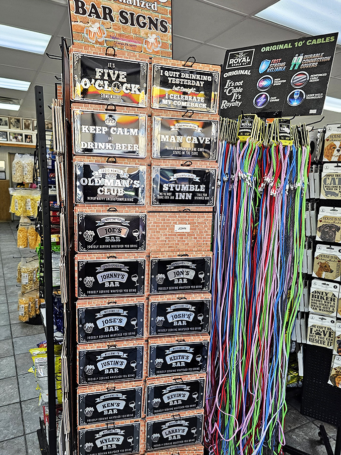 The souvenir section offers personalized bar signs &ndash; because nothing says "I remembered you while eating kolaches" quite like custom decor.
