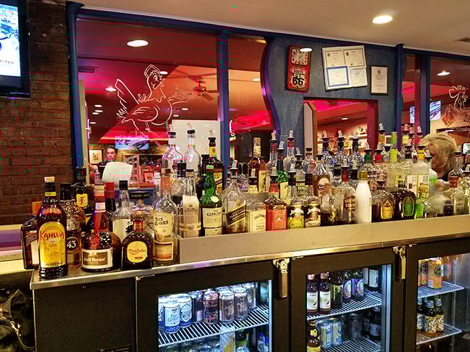 A bar stocked for serious business. Whether celebrating or drowning sorrows, there's a bottle here with your name on it.