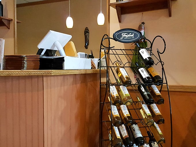 The modest wine selection reminds us that sometimes the best pairings aren't what tradition dictates, but what your palate desires.