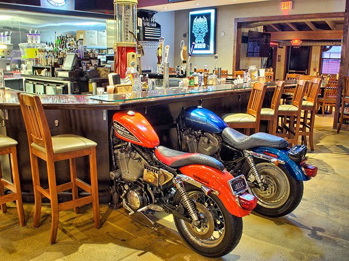 Real motorcycles at the bar &ndash; because nothing pairs better with a cold one than admiring classic American engineering.