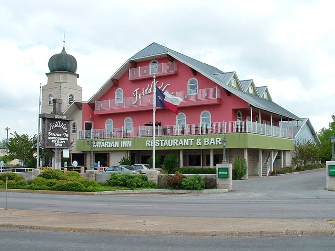 The Bavarian Inn's distinctive pink exterior stands out like a flamingo in a flock of pigeons&mdash;impossible to miss and equally impossible to forget.