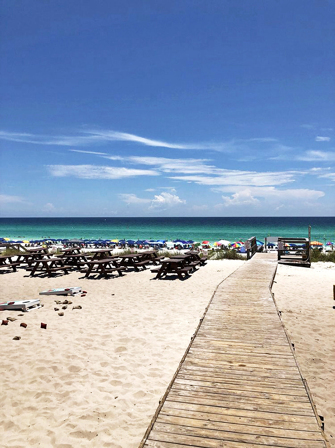 This wooden walkway isn't just a path to the restaurant&mdash;it's the yellow brick road of seafood pilgrimages.