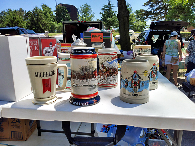 Liquid history preserved in ceramic storytellers. These vintage steins celebrate America's brewing heritage while doubling as conversation-starting d&eacute;cor.