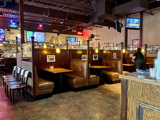 These cozy booths offer the perfect vantage point for people-watching while you contemplate which schnitzel variation deserves your attention today.
