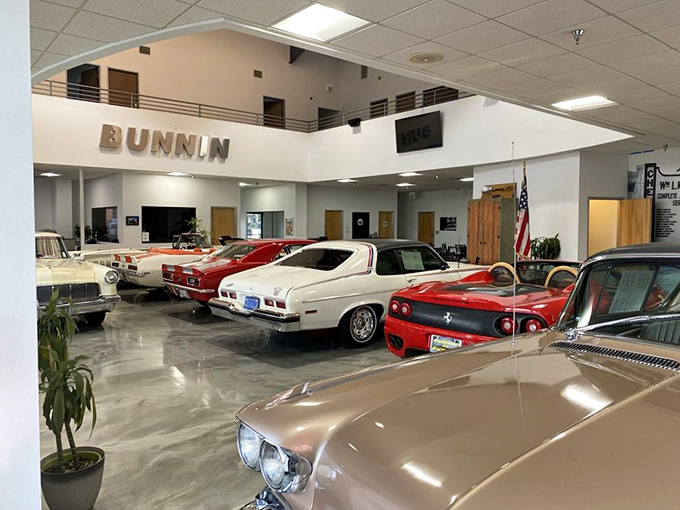 Automotive eye candy surrounds diners at this unconventional eatery. Where else can you admire a Ferrari while waiting for your brisket?