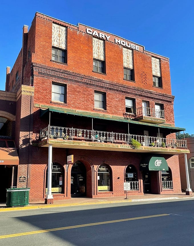 The stately Cary House Hotel has welcomed weary travelers since 1857, its brick facade and wrought-iron balconies whispering tales of Gold Rush dreams.