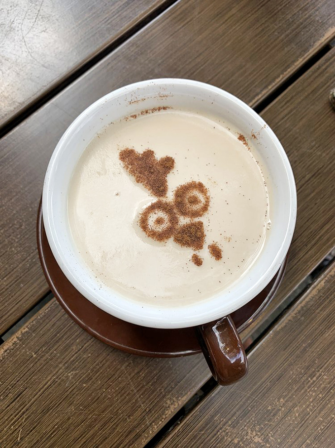 Coffee art that makes you smile before you even take a sip &ndash; this chai latte's cinnamon design shows attention to detail that extends beyond the kitchen.