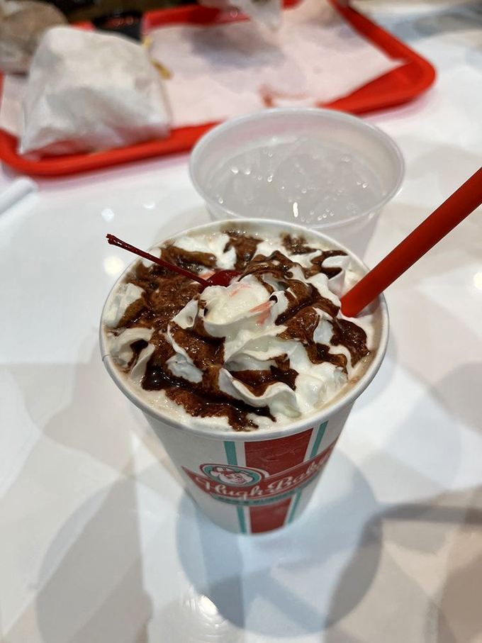 A chocolate shake so thick it defies gravity. The cherry on top isn't just decoration&mdash;it's the exclamation point on a sweet statement.