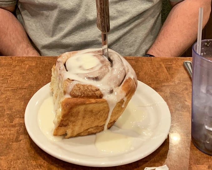 This cinnamon roll isn't just breakfast&mdash;it's an event, a celebration, a reason to skip your morning meeting. Worth every sticky finger.