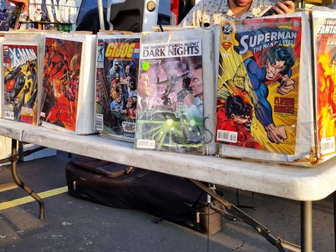 Comic book heroes wait patiently in plastic sleeves, each issue a time capsule of adventure for collectors young and old.