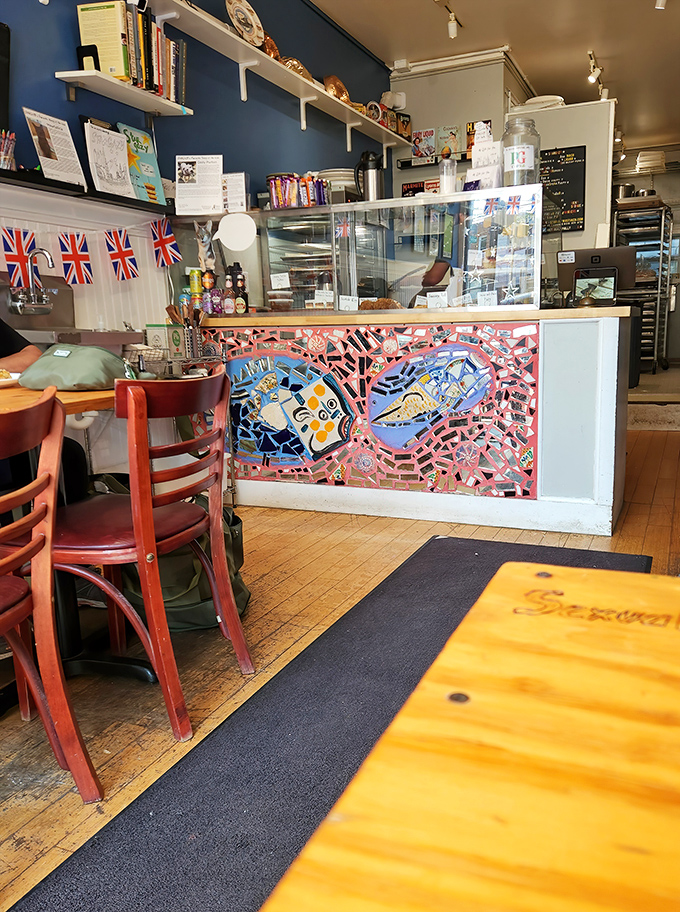 Union Jack bunting and blue walls create an atmosphere that's more "cozy British caf&eacute;" than "stuffy tea room." Authenticity without pretension.