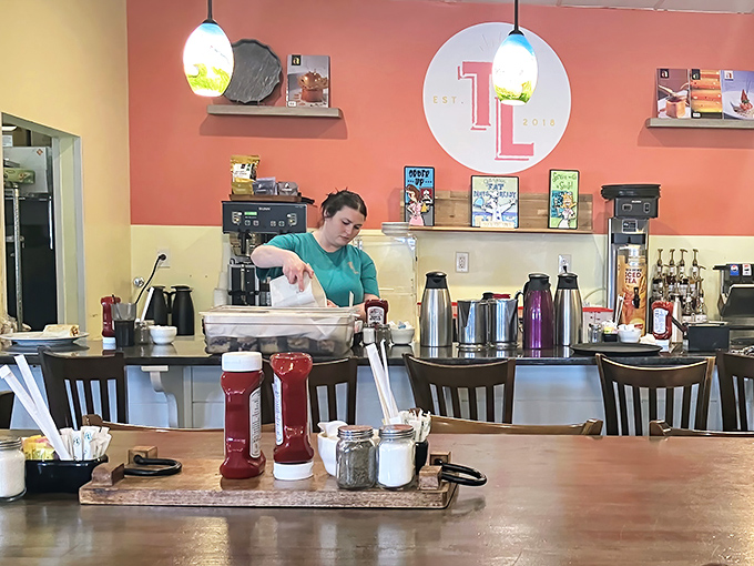 The counter seating offers front-row seats to culinary theater where breakfast dreams become delicious reality.