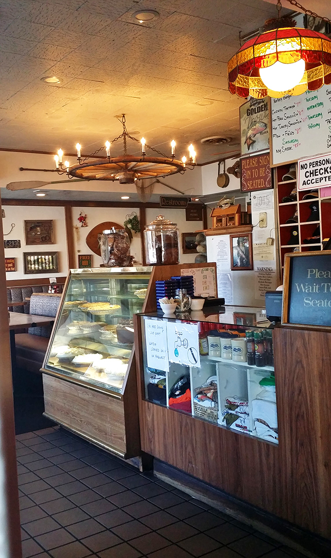 Vintage collectibles line shelves above the counter, telling stories of Bishop's history while you savor every delicious bite.
