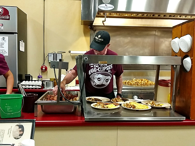 Where breakfast magic happens. The open kitchen concept existed here long before it became trendy in upscale restaurants.