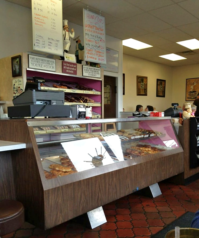 Donut display cases should be national monuments. This wooden counter has witnessed more morning happiness than most therapists' offices.