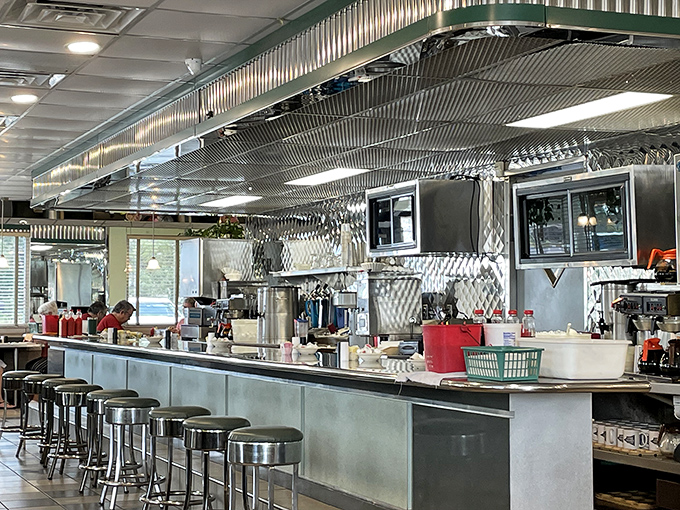 The gleaming counter with its row of stools is diner theater&mdash;where short-order ballet unfolds beneath the shine of stainless steel.