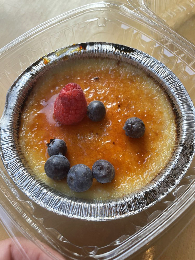 Crème brûlée that achieves the perfect balance between silky custard and caramelized sugar, proving French technique meets Italian heart.
