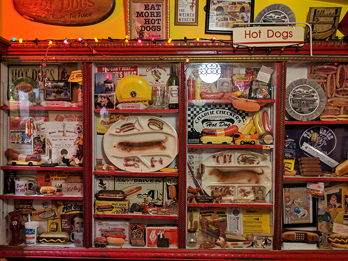 The wall of hot dog memorabilia would make any collector weep with joy. It's like the Smithsonian and a carnival had a baby.