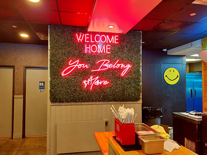 Even the walls celebrate the art of smoke and fire &ndash; this Lakers tribute knows its audience.