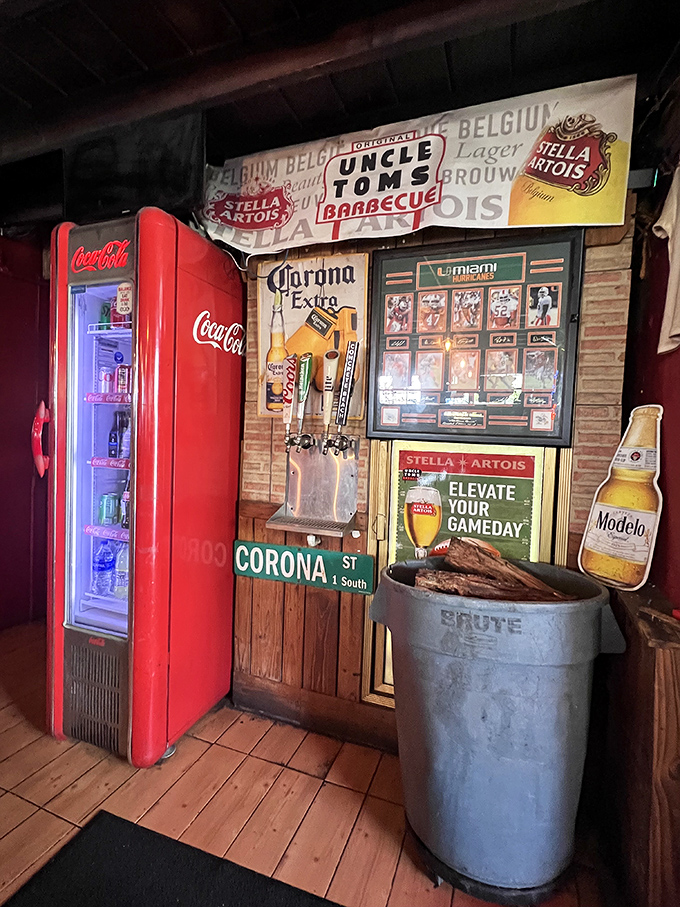 The vintage Coca-Cola machine and beer signs aren't calculated nostalgia&mdash;they're authentic pieces of a barbecue joint that knows exactly what it is.