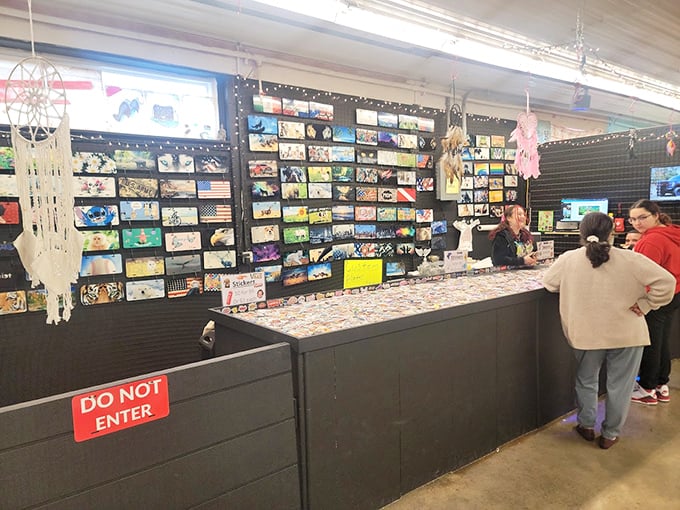 License plate art: where road trip nostalgia meets wall decor. Each metal rectangle tells a story of places visited or dreams of journeys yet to come.