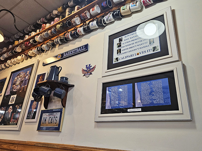 Military tributes and local memorabilia transform dining into a heartwarming hometown experience.