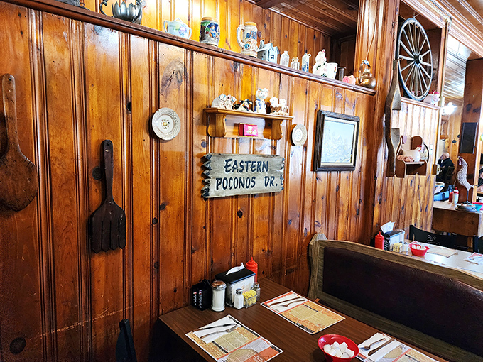 "Eastern Poconos Dr." sign and rustic decor remind you that great food is always rooted in a sense of place.