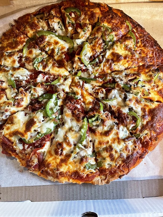 Deluxe pizza loaded with enough toppings to make a Supreme Court justice jealous.