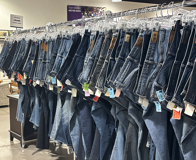 Denim heaven for the jean enthusiast! From dad jeans to skinny fits, this rack holds more American history than most museums&mdash;and you can wear it home.