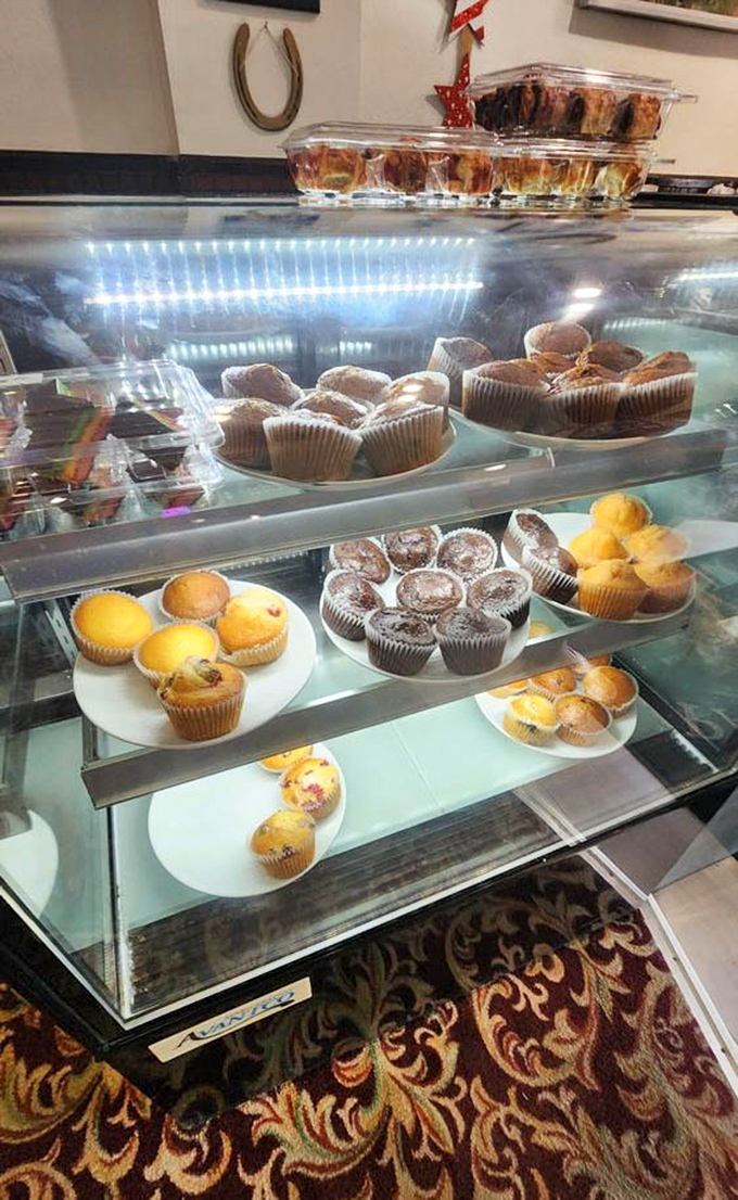 A dessert case that whispers sweet temptations – resistance is futile when faced with these homestyle treats.