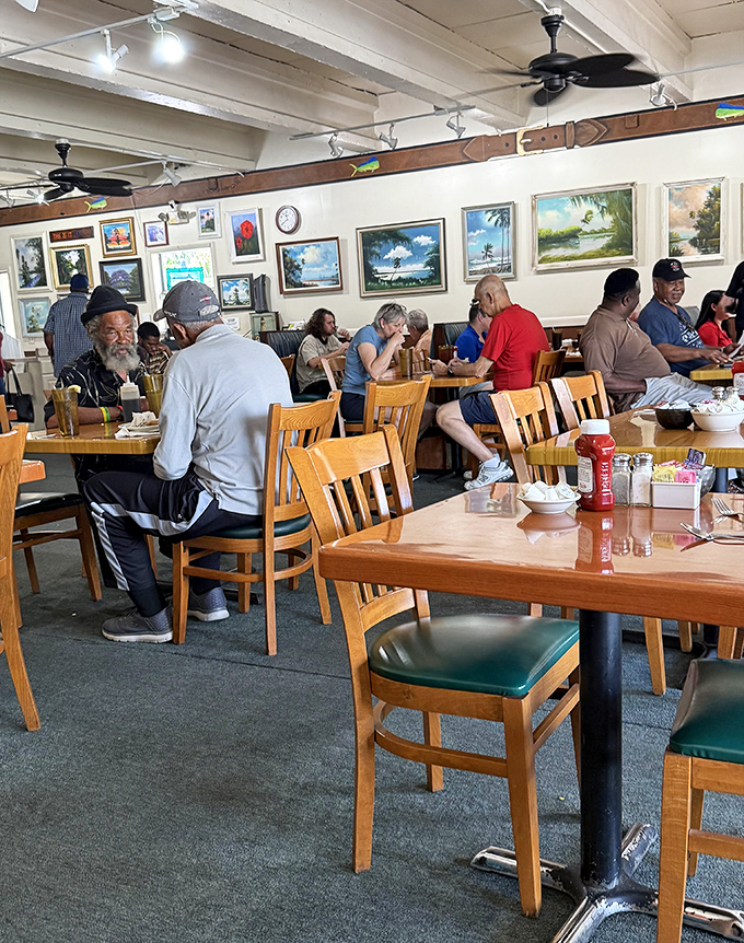 Where strangers become neighbors - the dining room hums with conversation as diverse as Florida itself.