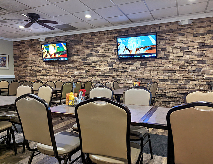 Stone walls and comfortable seating create the perfect backdrop for serious seafood appreciation and conversation.