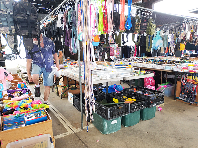 A rainbow explosion of merchandise where shoppers can find everything from keychains to necklaces. Impulse purchases waiting to happen at every turn.